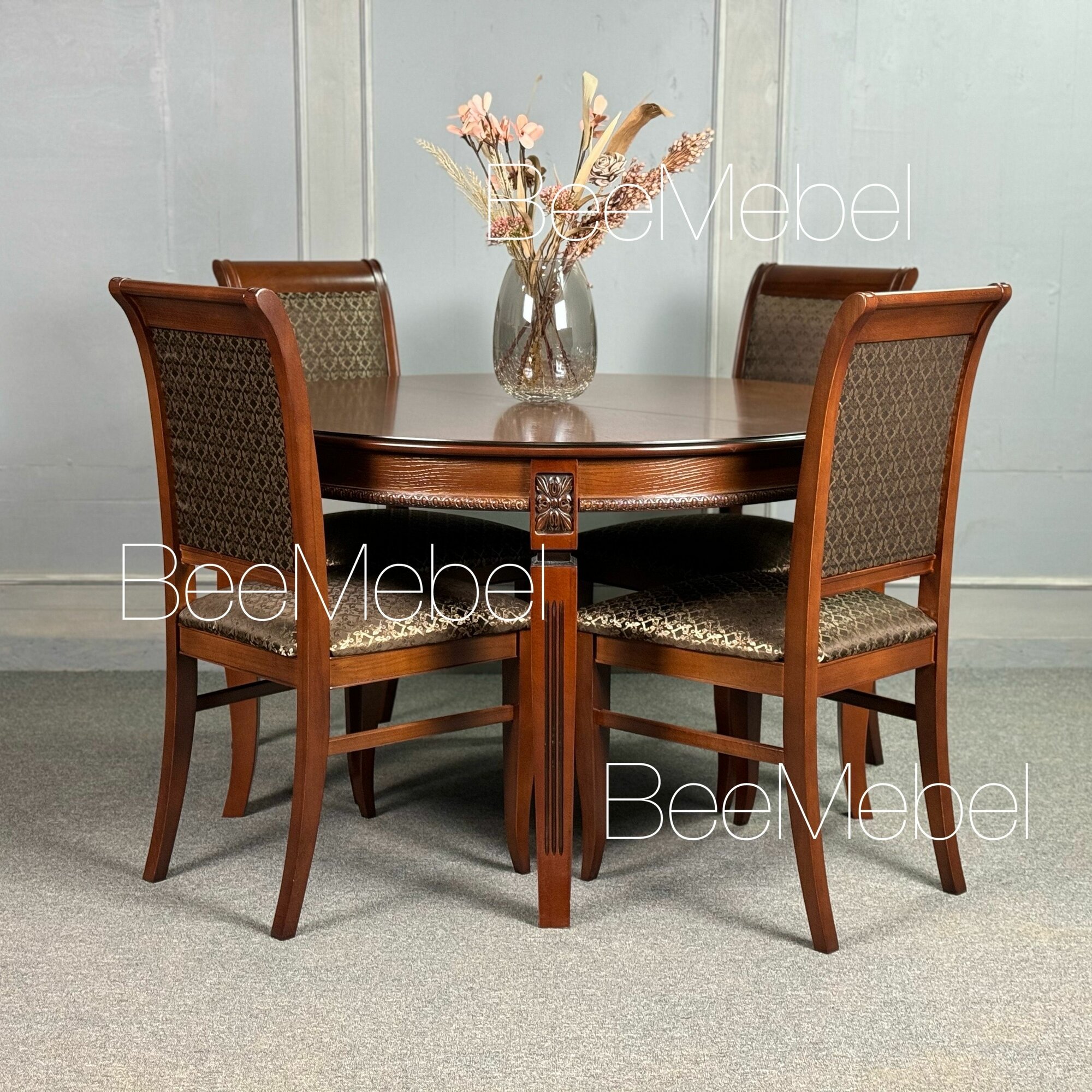 Обеденная группа, стол круглый 1200 и 4 стула в коричневом цвете