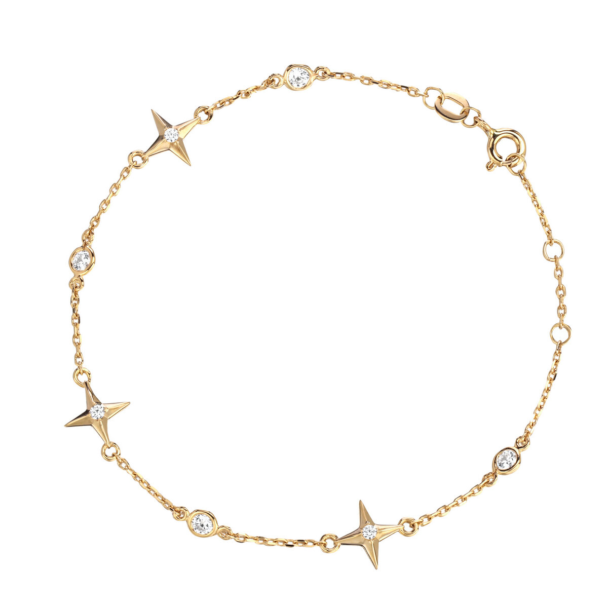 Браслет, желтое золото, 585 проба, фианит