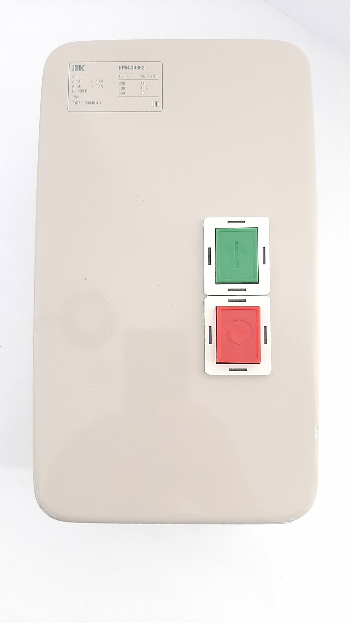 Пускатель магнитный КМИ 40А катушка управления 380В АС IP54 с кнопками П+С РТИ-3356