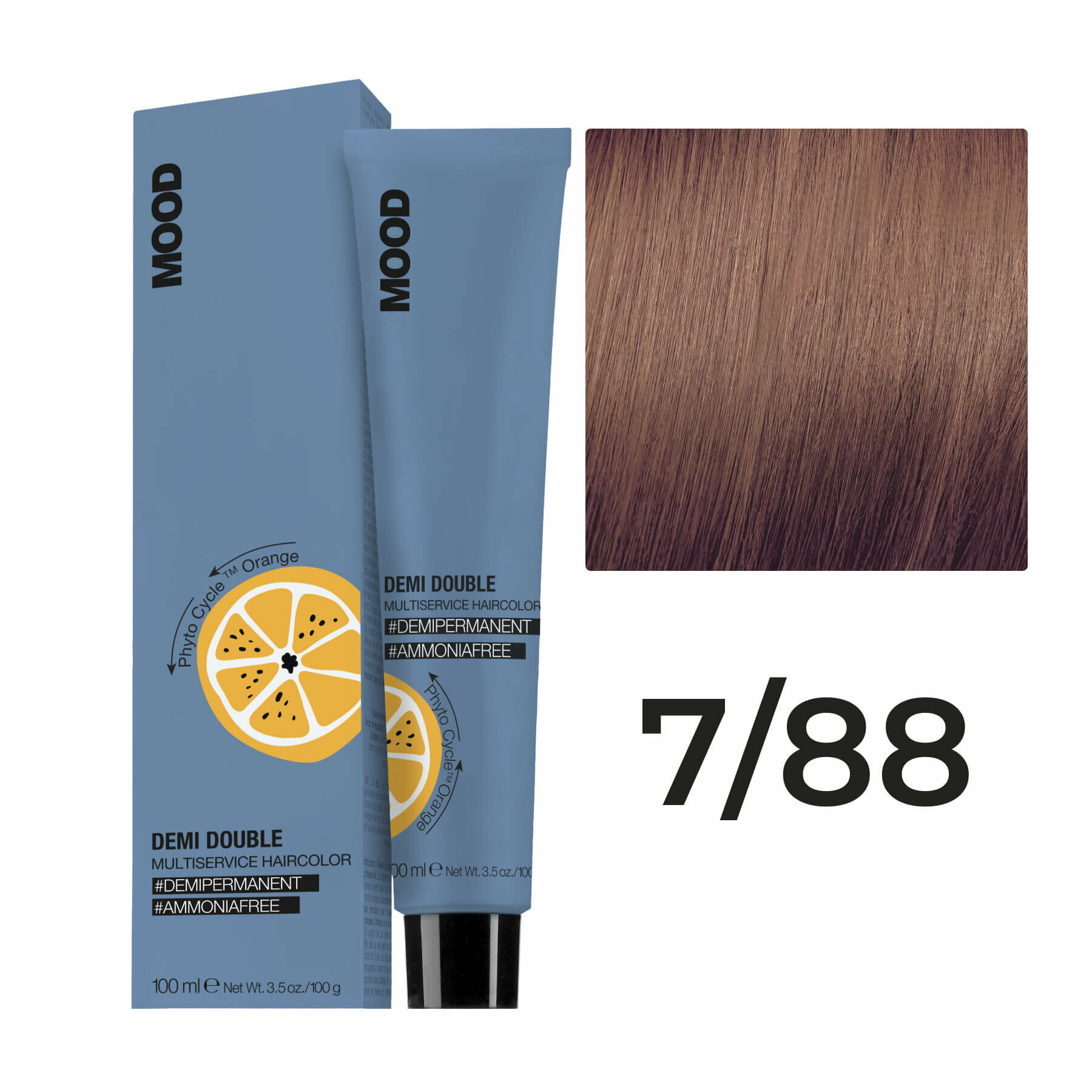 Краска для волос профессиональная без аммиака Mood Demi Double 7.88 Русый Интенсивно коричневый 100 мл