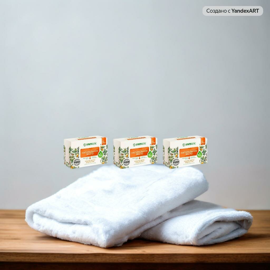 Натуральное туалетное мыло, Synergetic, масло мяты и апельсин, 90 г, 3 шт