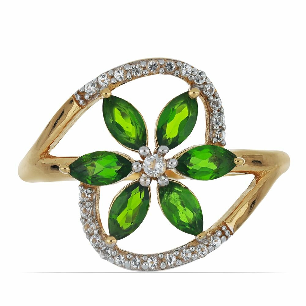 Кольцо тонкое, серебро, 925 проба, топаз, хромдиопсид