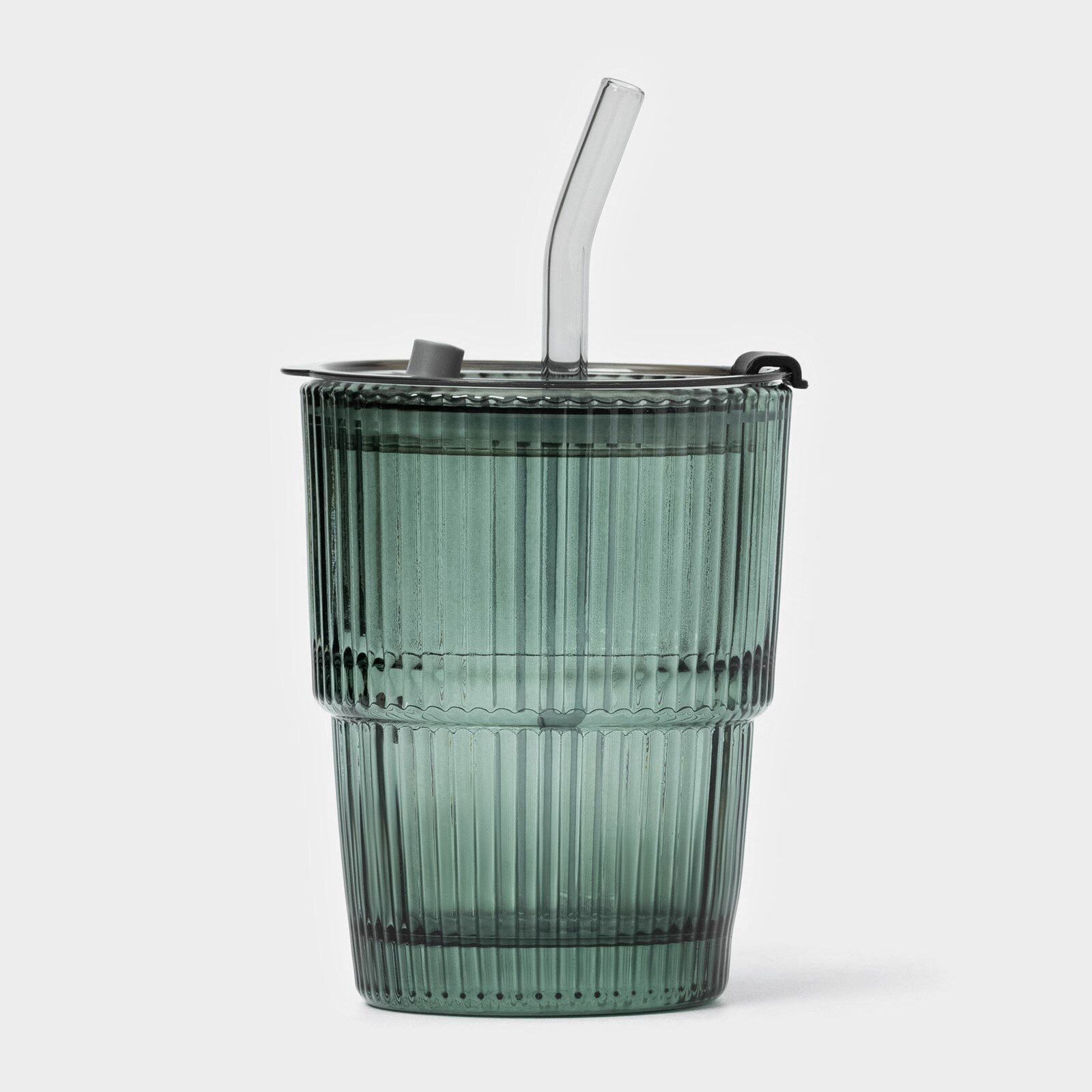 Стакан «Вино Верде», 350 мл, с крышкой и трубочкой, стекло, зелёный