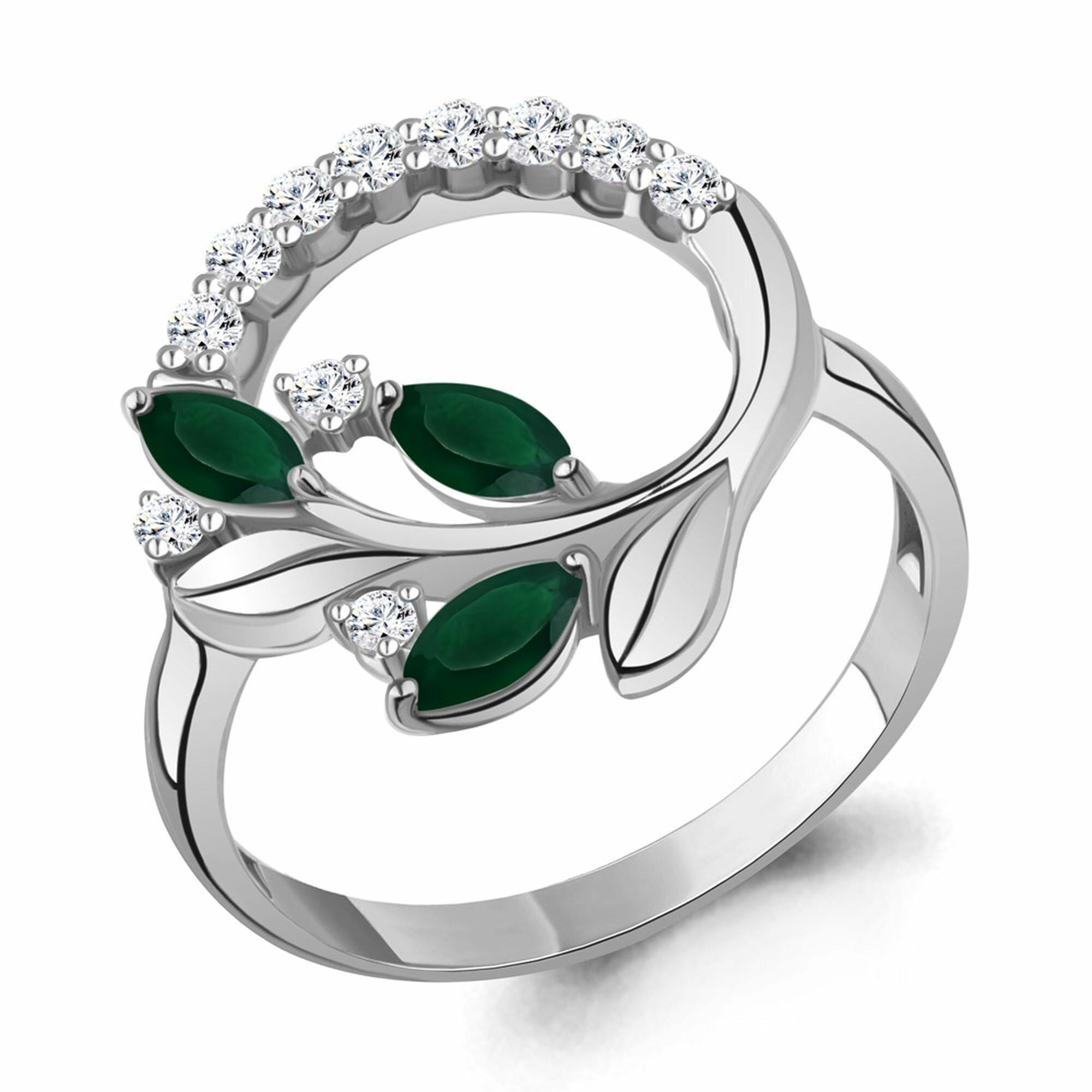 Кольцо, серебро, 925 проба, родирование, агат, фианит