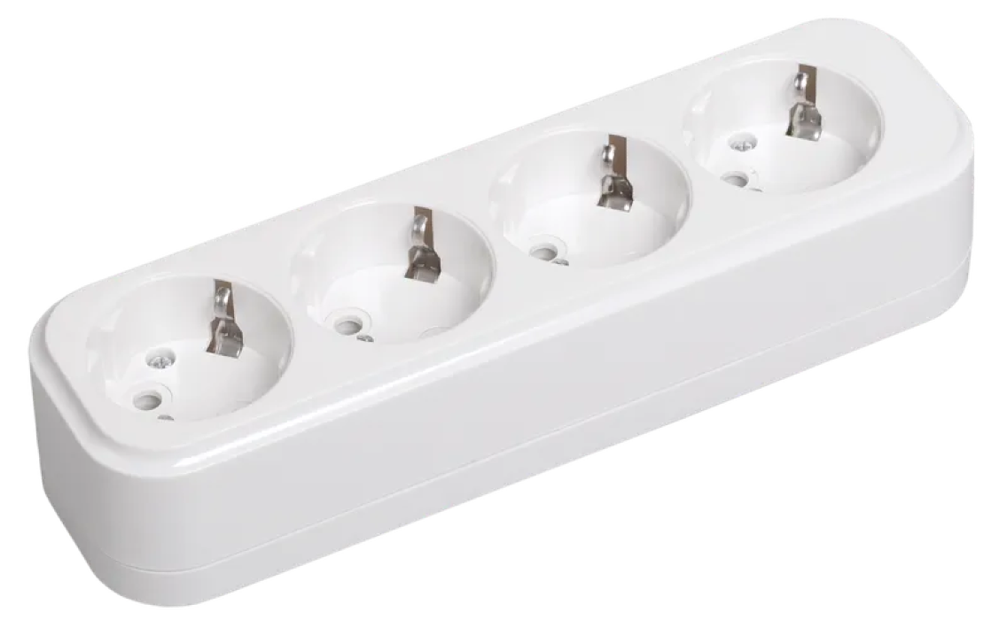 Блок розеток IEK / ИЭК Classic К04 2Р+РЕ, 4 гнезда 16А 3.5кВт 250В с заземляющими контактами, белый KYP11-16-04-00-Z / колодка электрическая для удлинителя