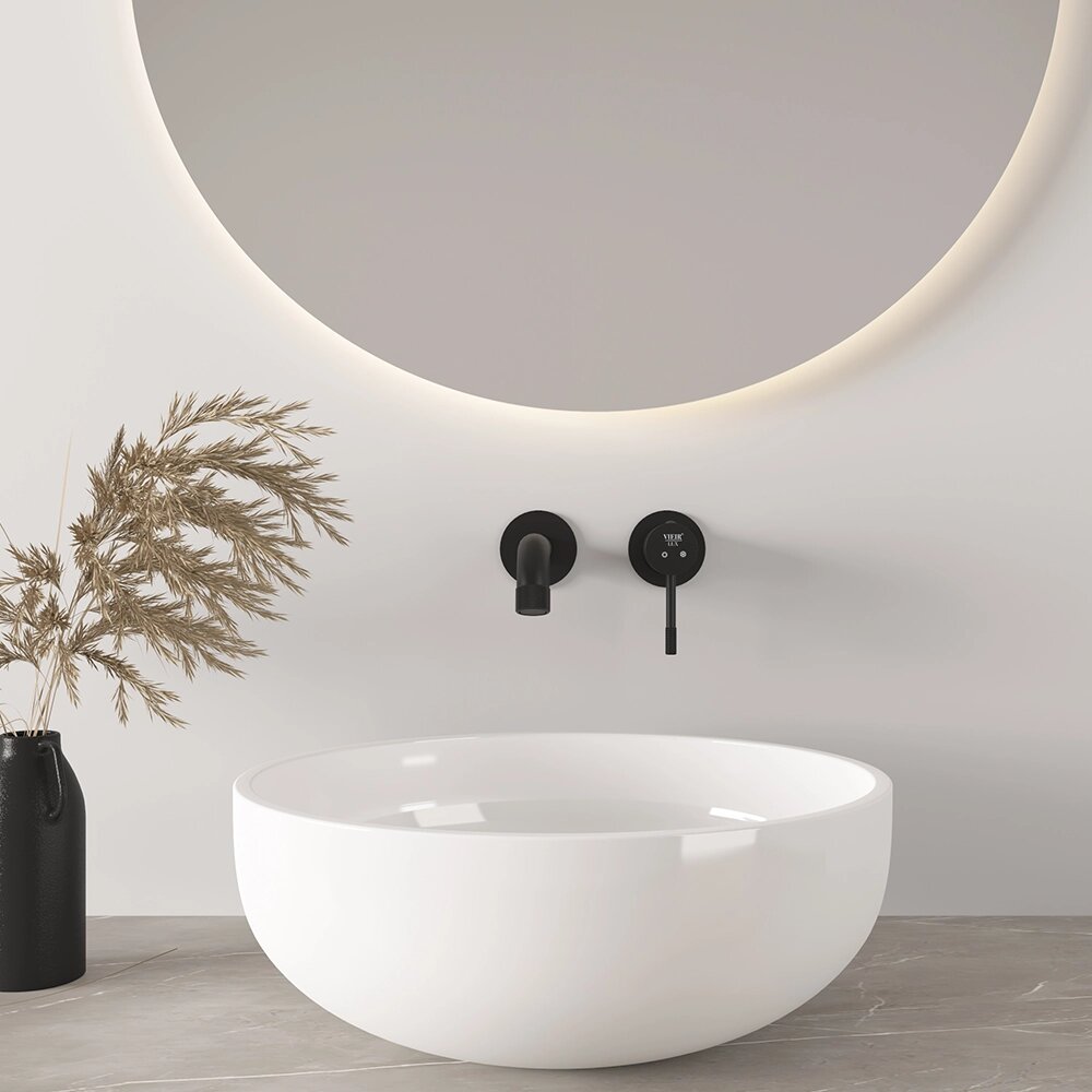 Встраиваемый смеситель для раковины, однорычажный Vieir с коротким литым изливом, латунь V403513-C черный матовый