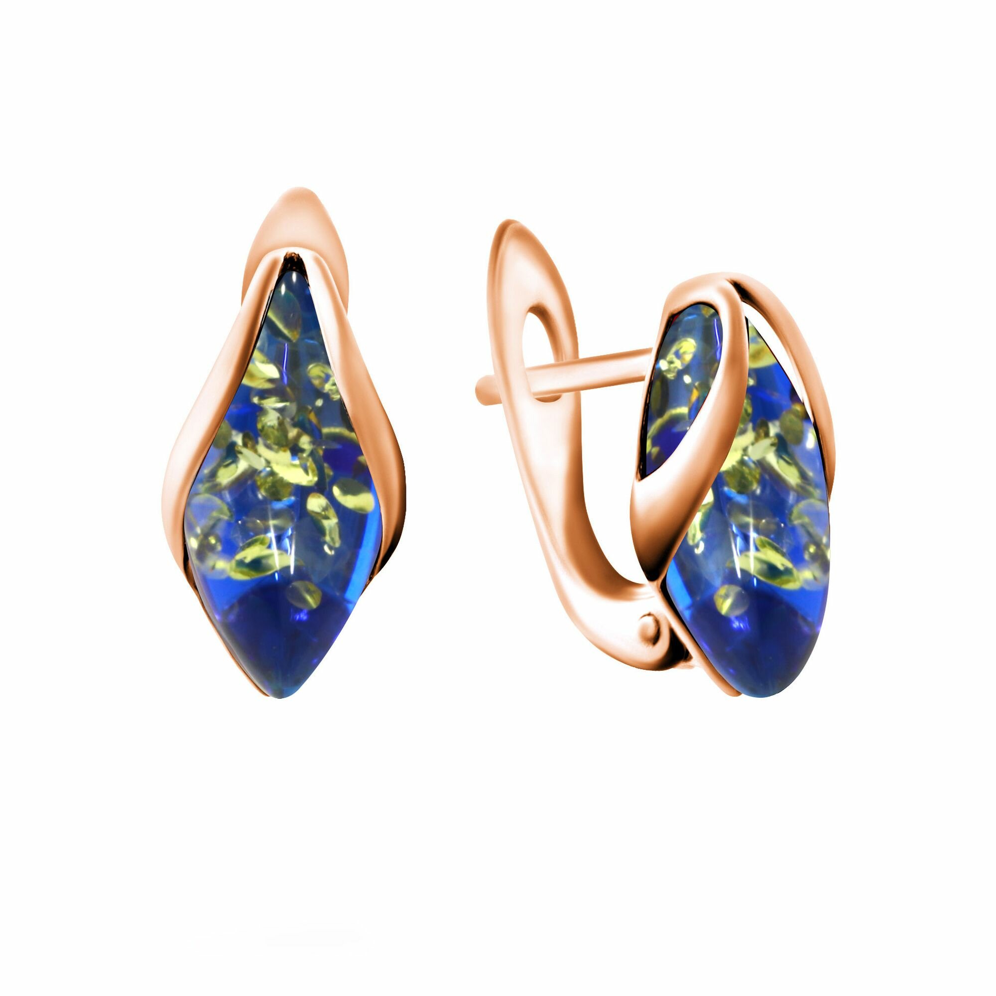 Серьги, серебро, 925 проба, золочение, янтарь