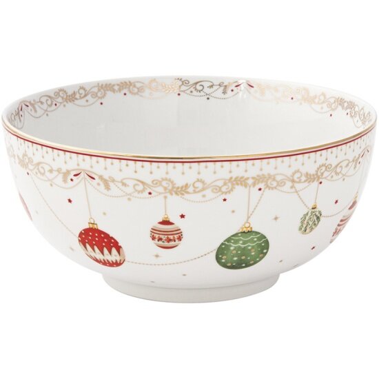 Салатник Easy Life Christmas Eve, Новогодние шары,23х10 см, 2,5 л, фарфор, белый (EL-R1192/CEVE)