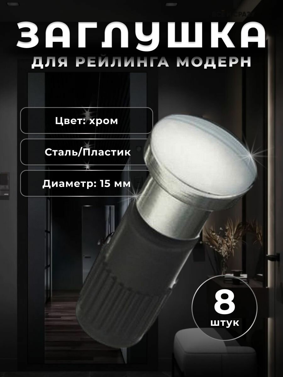 Заглушка для рейлинга на кухню BRANTE Модерн, хром, комплект 8 шт.