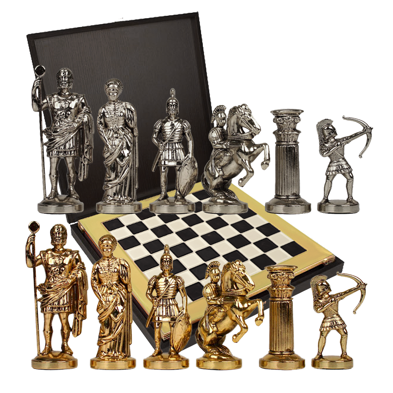 Шахматы "Античные войны", черно-белые, с золотом