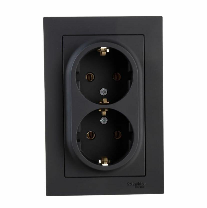 Розетка 2-м СП AtlasDesign 16А IP20 с заземл. в сборе карбон Schneider Electriс ATN001024