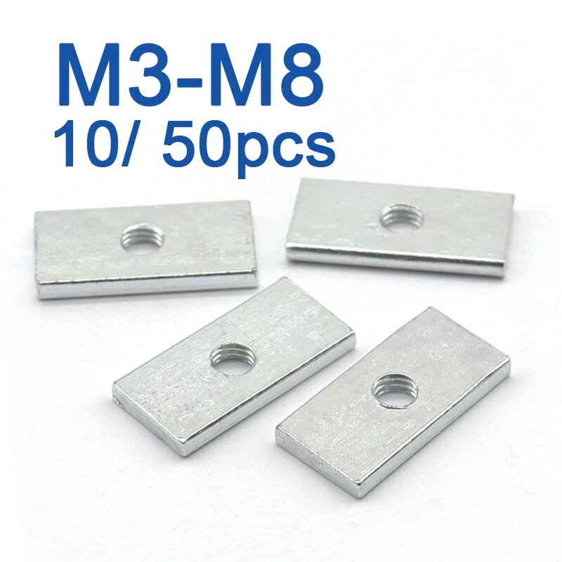 Прямоугольные гайки AZKD M3 M4 M5 M6 M8 оцинкованная сталь M4-15x8x2mm, 10pcs