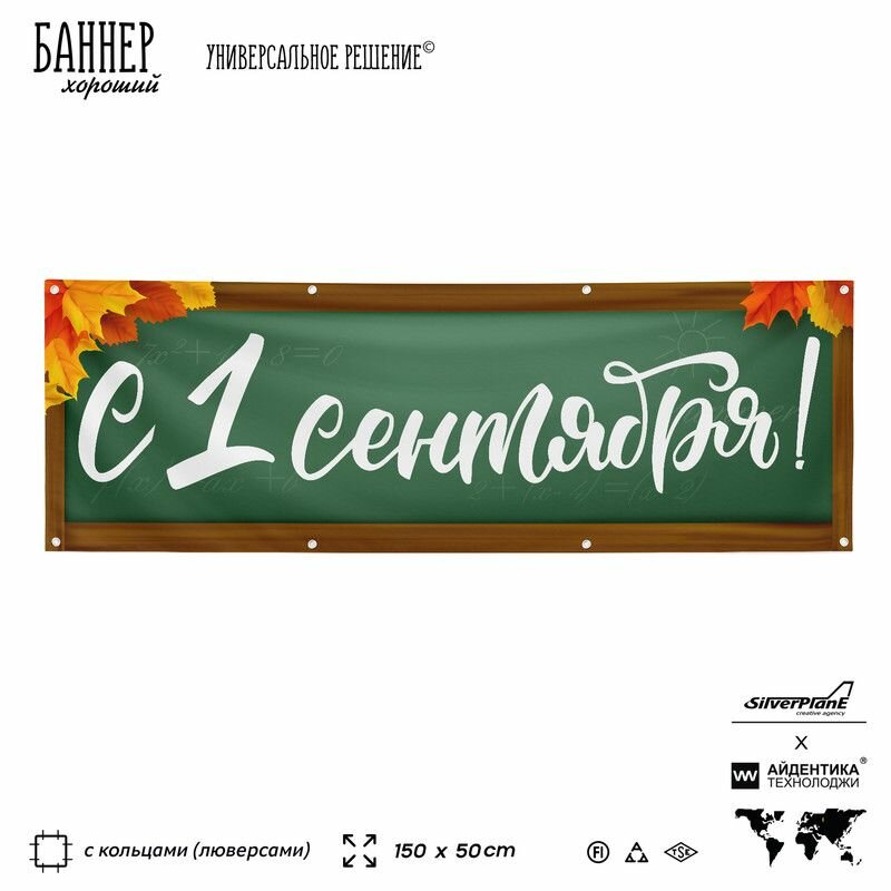 Баннер для праздника, 1 сентября, День Знаний, 150х50 см, зеленый, SilverPlane х Айдентика Технолоджи