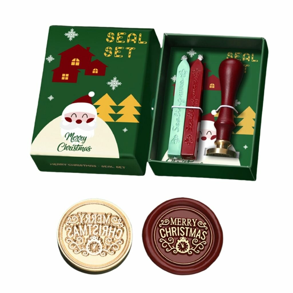 Рождественский набор восковых штампов с восковыми полосками, головкой штампа и деревянной ручкой - SD15