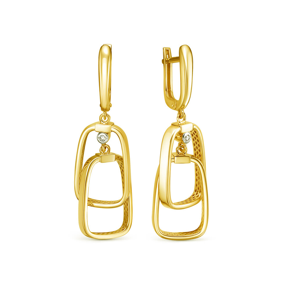 Серьги, золото, 585 проба, фианит