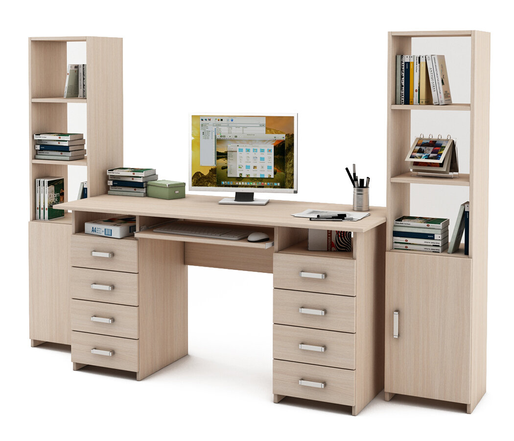 Стол письменный, компьютерный для школьника "Лайт (Ньюкасл) 9К" от , письменный стол и два стеллажа, ЛДСП, 8 ящиков