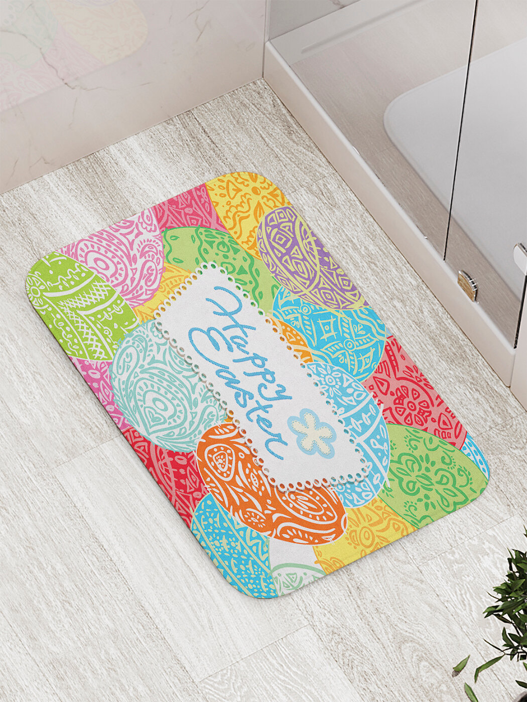 Коврик для ванной комнаты, туалета "Крашеные пасхальные яйца" противоскользящий, 52х77 см, JoyArty