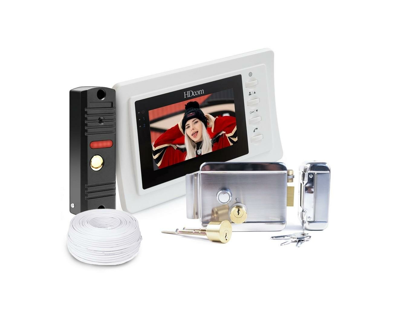 Набор (цветной видеодомофон - замок) - AX 042 и HD-com W-417(NM) (домофон в частный дом с электромеханическим замком)