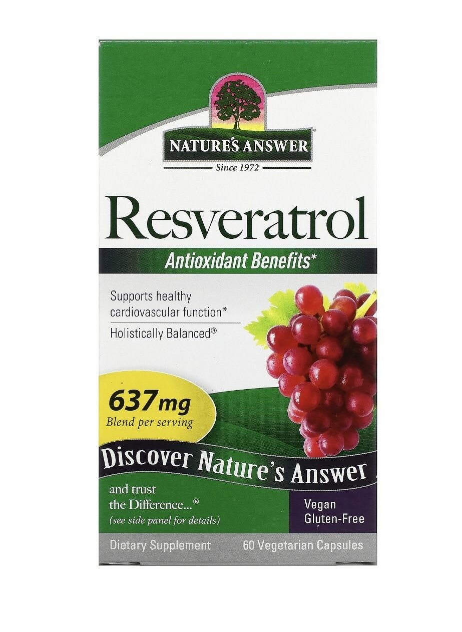 Ресвератрол, Resveratrol Natures Aswer, 637 мг, 60 капсул