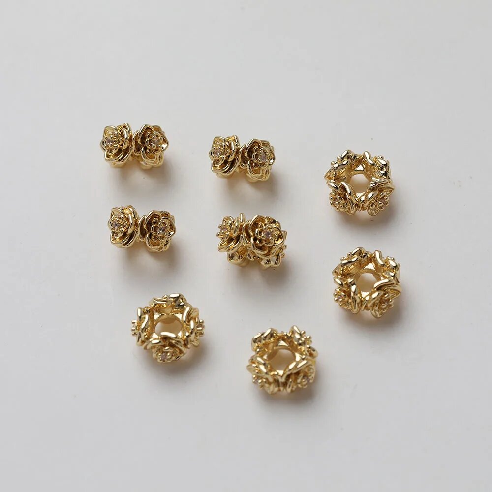 Латунные бусины в форме цветка 8 шт, золотое покрытие gold