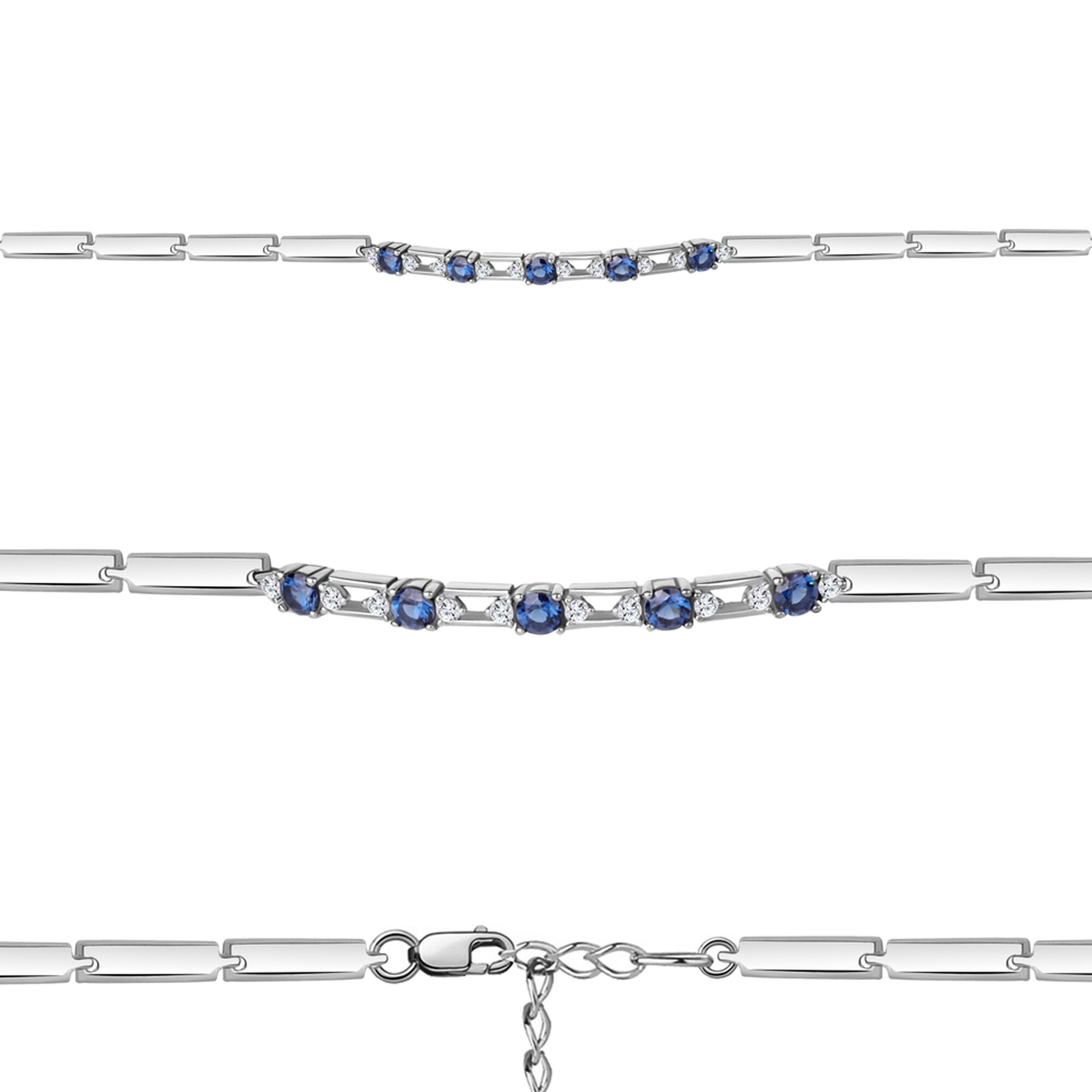 Браслет, серебро, 925 проба, родирование, сапфир синтетический, фианит
