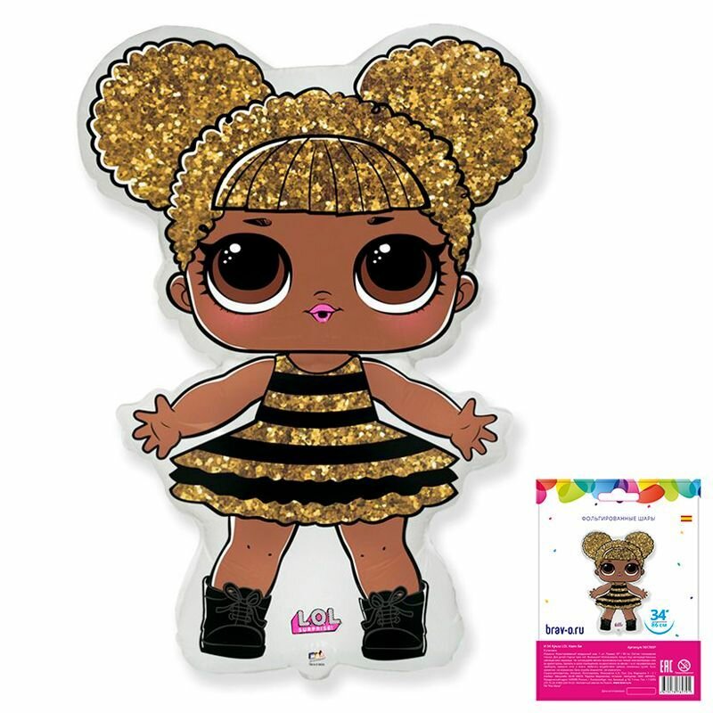 Шар фольгированный Flexmetal Кукла Лол Квин Би/LOL Queen Bee в упаковке, для детей от 3 лет, для гелия/воздуха