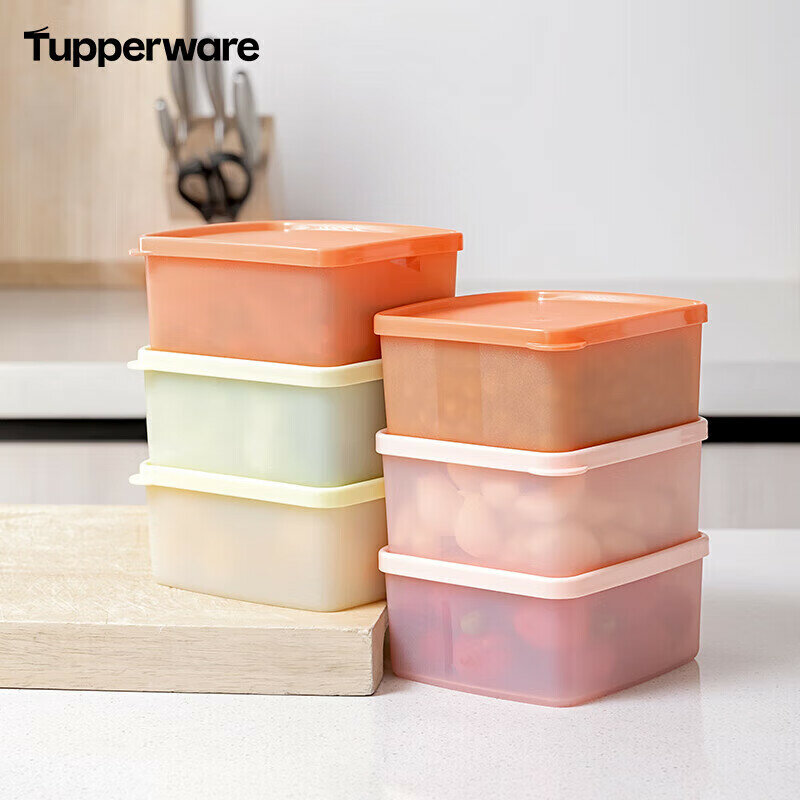 Tupperware Refrigerator Storage Containers, Portable Fruit Preservation Boxes, 400ml*6 Pieces Set, Food-Grade Square Storage Boxes, Gift-Giving Option