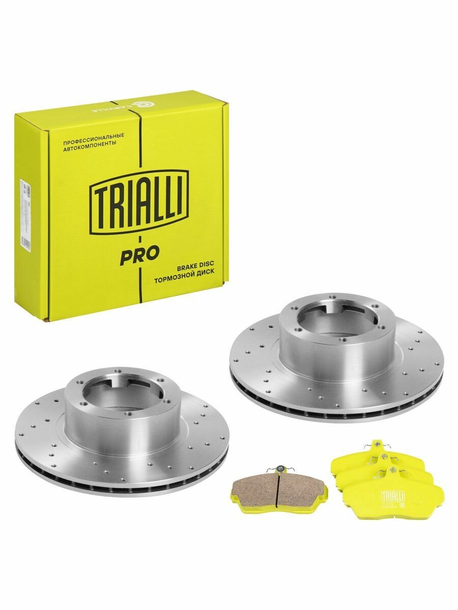 Комплект тормозных дисков и колодок для ГАЗ 3302 передний (перф + керам) PRO, TRIALLI BK445