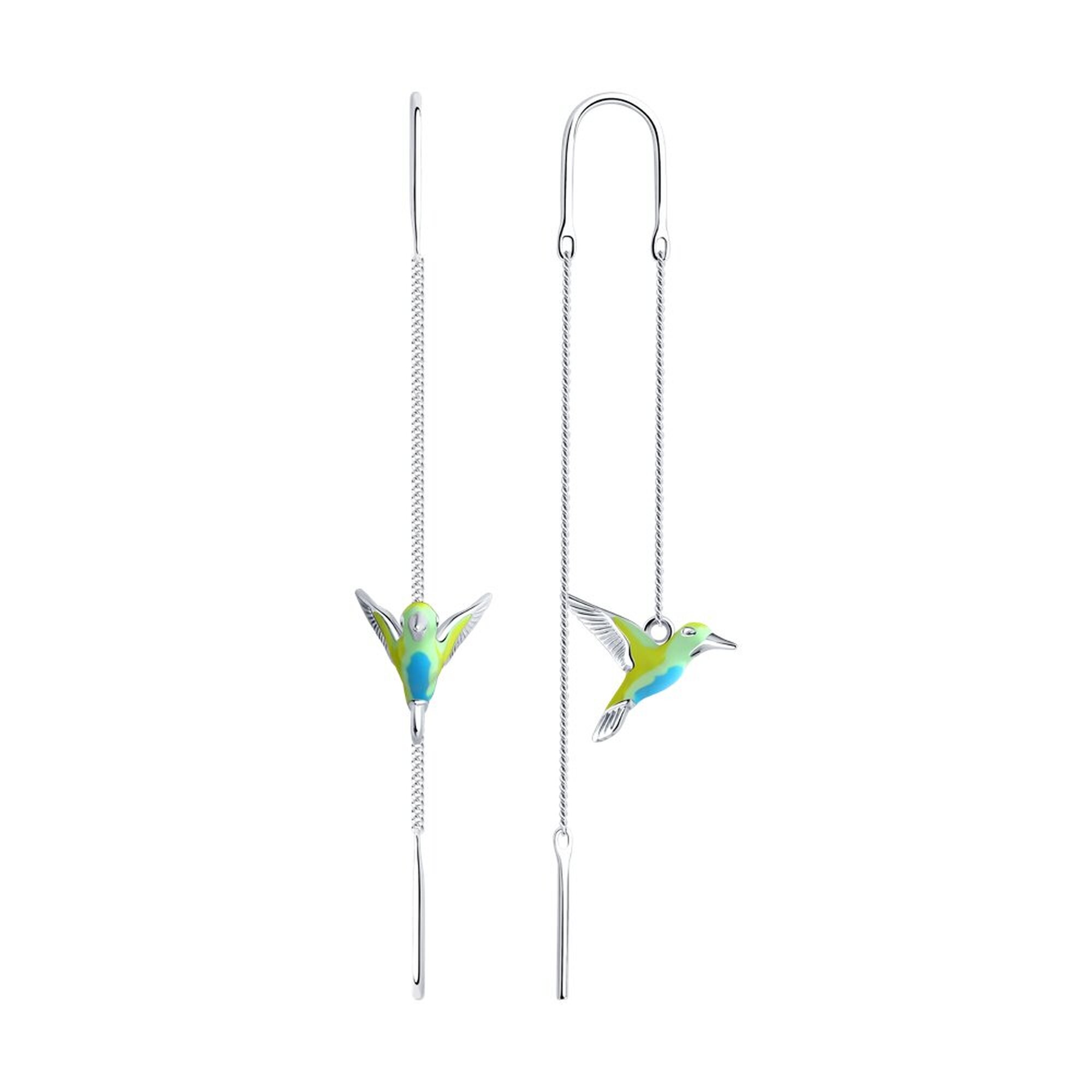 Серьги цепочки Diamant online, серебро, 925 проба, родирование, эмаль