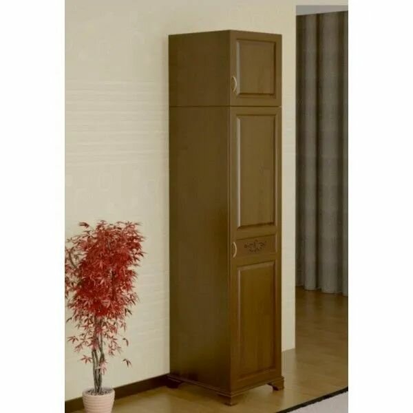 Шкаф Муза одностворчатый распашной с антресолью из Массива сосны, 50х60х240 см, классический орех 2