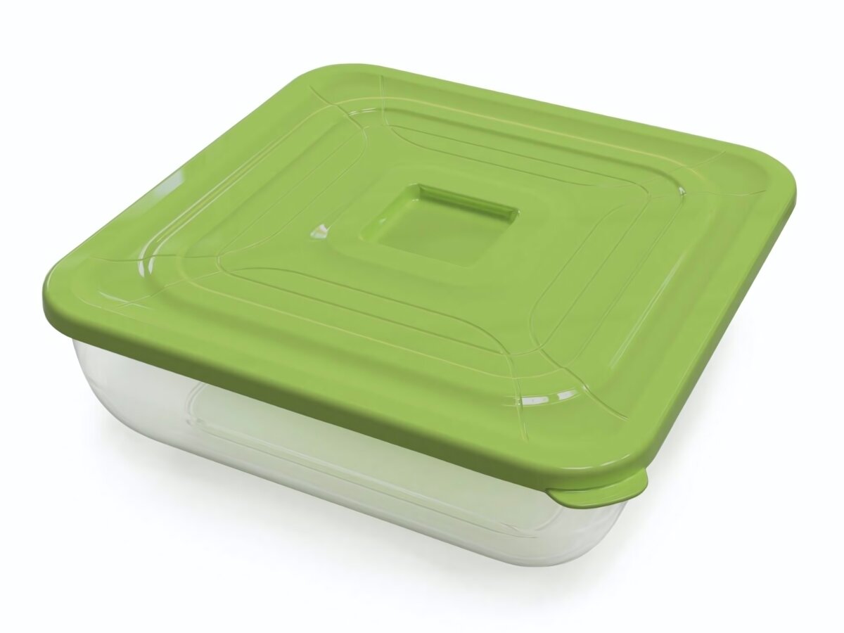 Контейнер для СВЧ 0,9л 'Practic', пластик, с крышкой зеленой/желтой