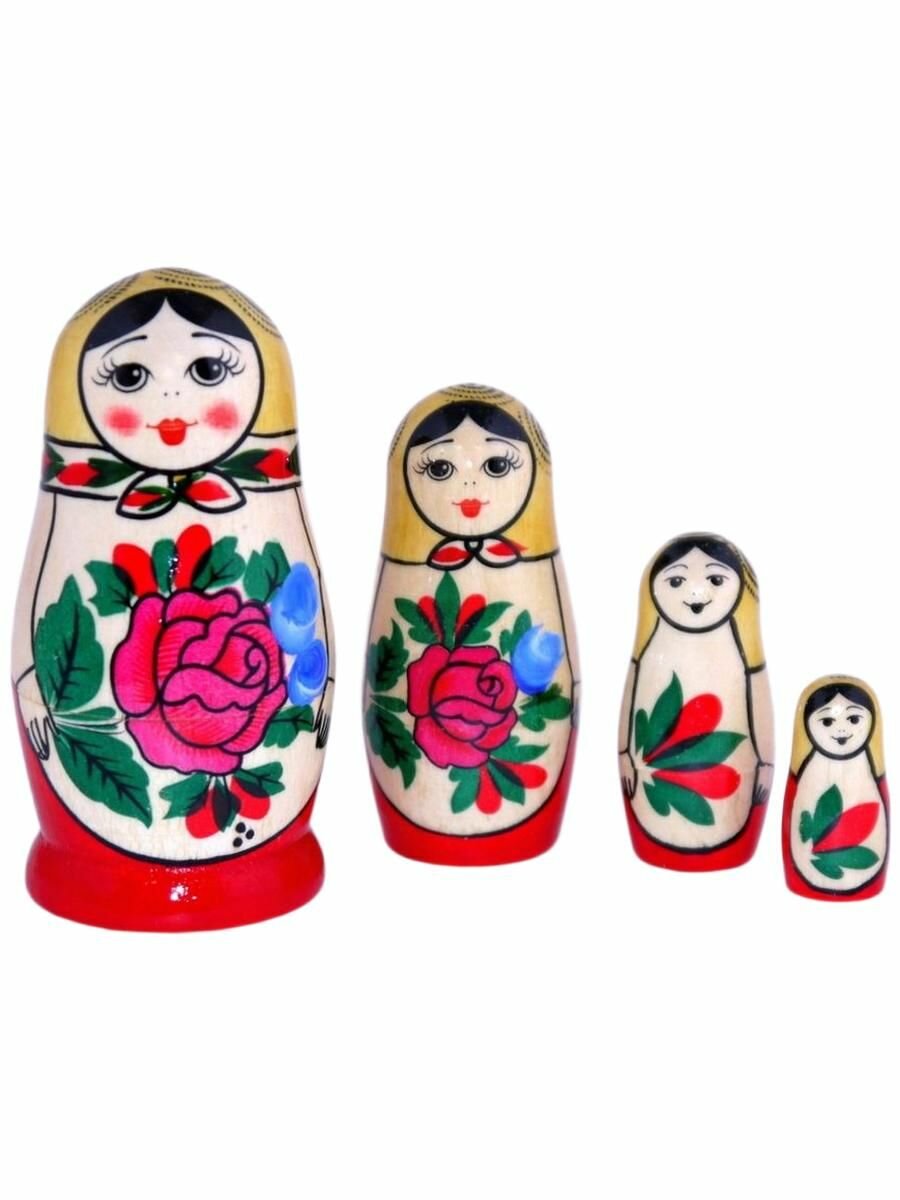 Матрешка кукольная 4 предмета, Хохломская роспись (Хохлома), ручная авторская работа