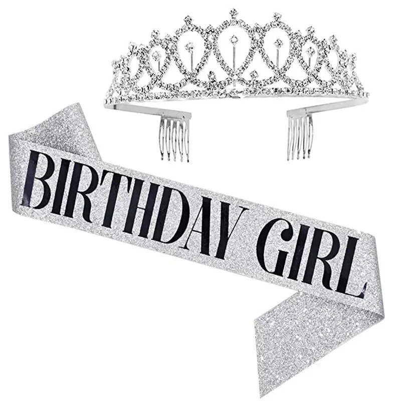 Корона "Birthday Girl" с блестками, серебристая