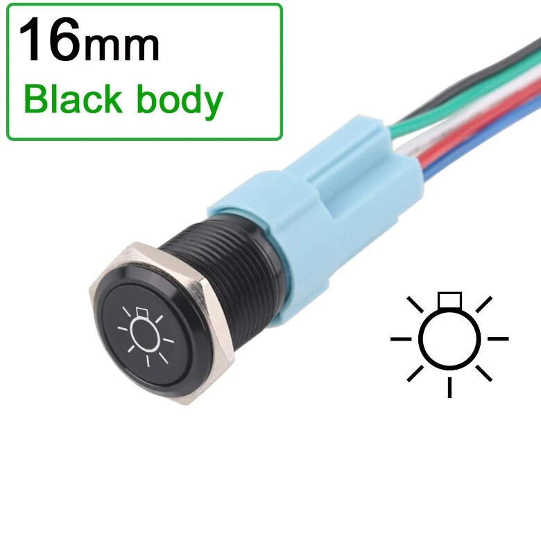 Антивандальная металлическая кнопка DIANQI 16/19 мм Latching locking, 16mm-White LED-Bl