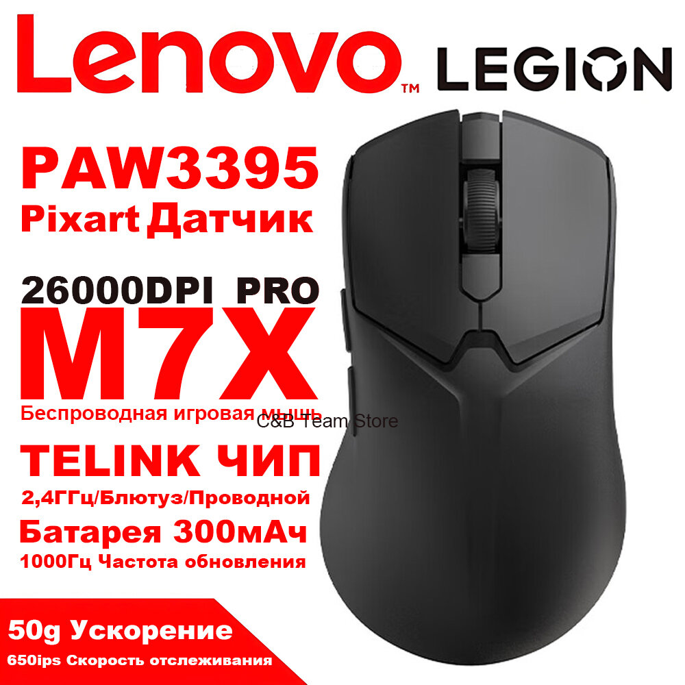 Игровая мышь Lenovo Legion M7X PRO PAW3395, беспроводная, 26000 dpi, 650 IPS