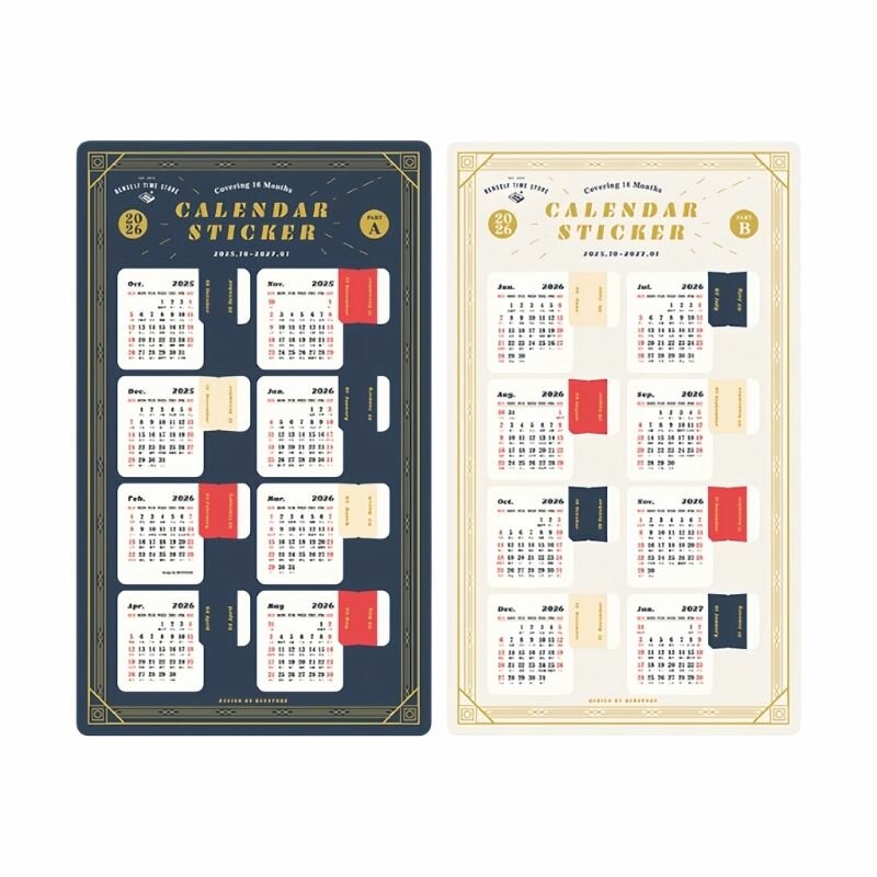 2 водонепроницаемые наклейки с календарным указателем - классический ретро-цвет