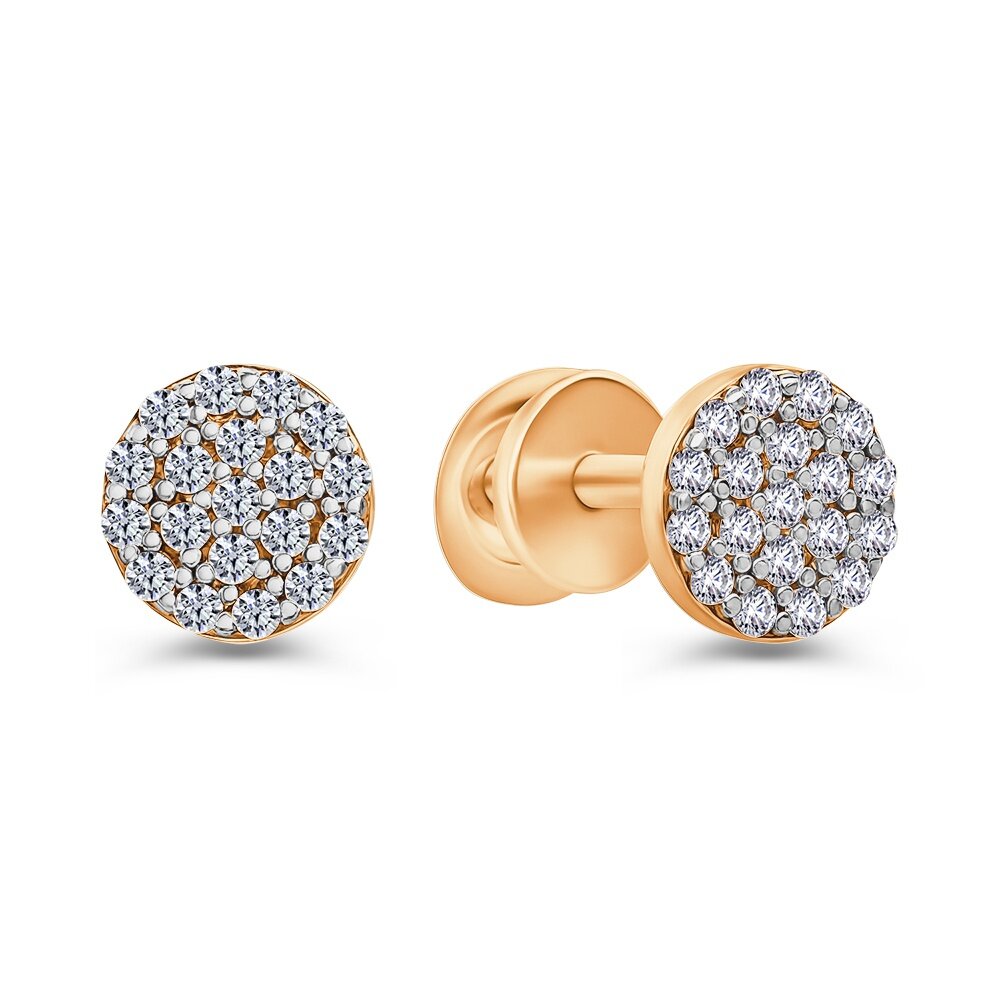 Серьги пусеты, серебро, 925 проба, золочение, фианит