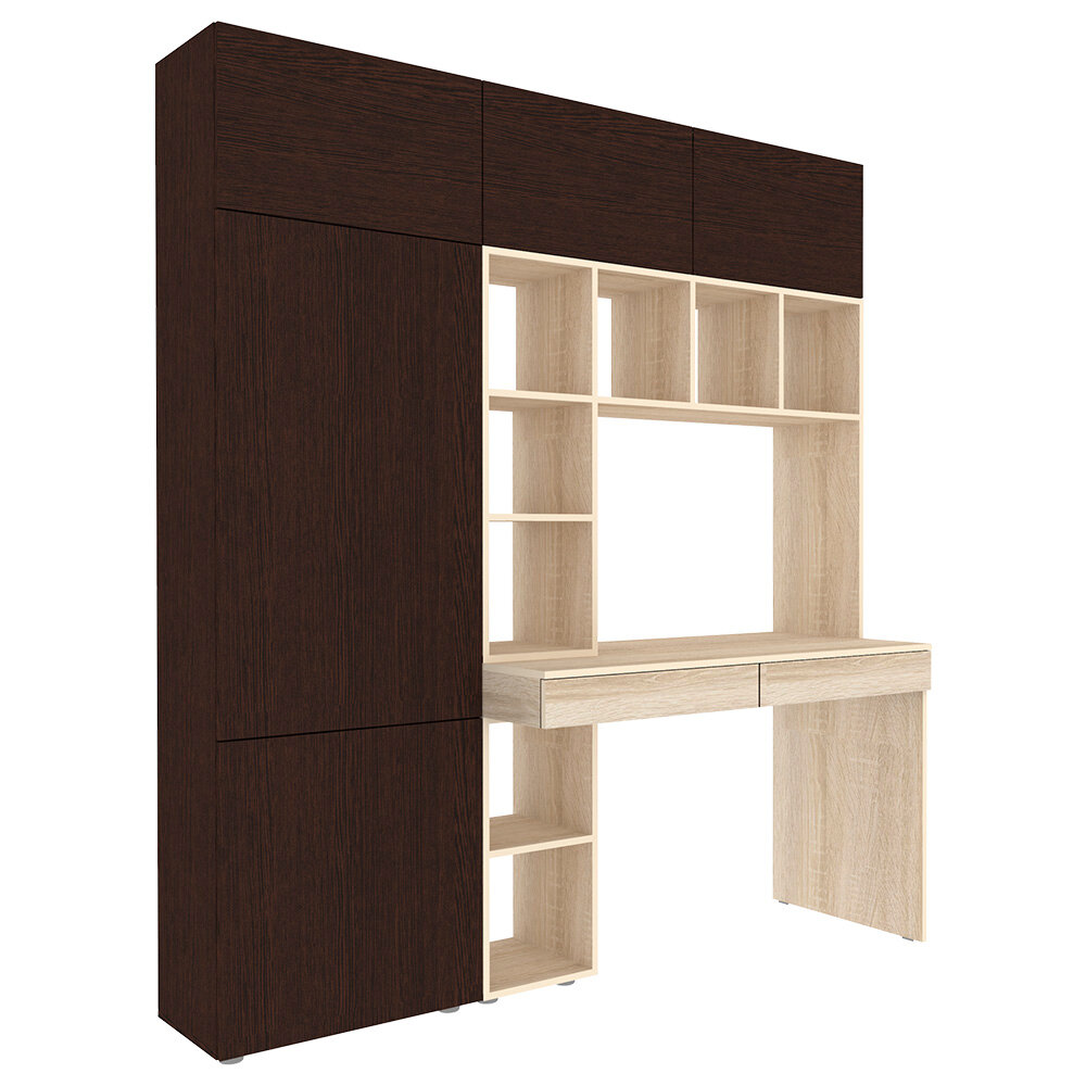 Стол письменный со стеллажом и шкафом 1800 Дуб Сонома Венге