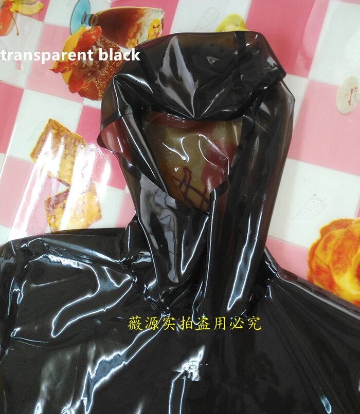 Латексный резиновый костюм кошки для лица фетиш боди с капюшоном перчатки носки на заказ L, clear black no zip