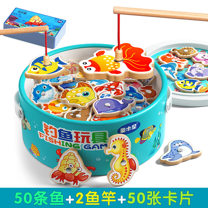 Детская игрушка для рыбалки, магнитная деревянная рыба для детей от 1 до 3 лет, обучающая ранняя развитие, когнитивная океанская рыба, подарок на первый день рождения