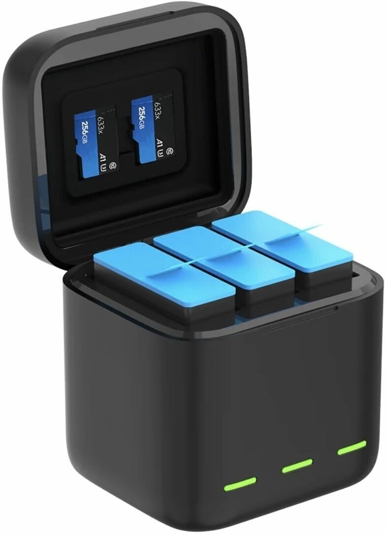 Набор зарядное устройство куб на 3 слота и 3 аккумулятора для GoPro Hero 12/11/10/9