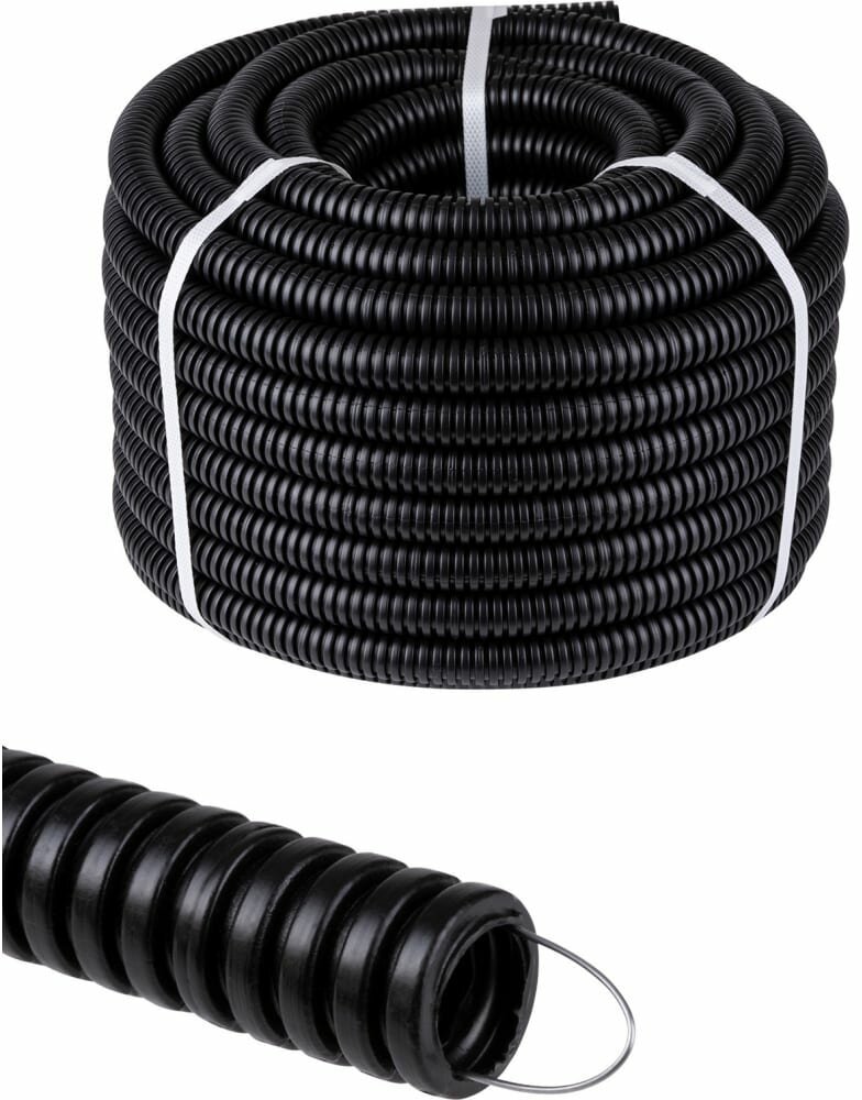 Гофра для кабеля TDM ELECTRIC 20мм ПНД с зондом 25 метров легкая черная SQ0413-2502 для прокладки кабеля