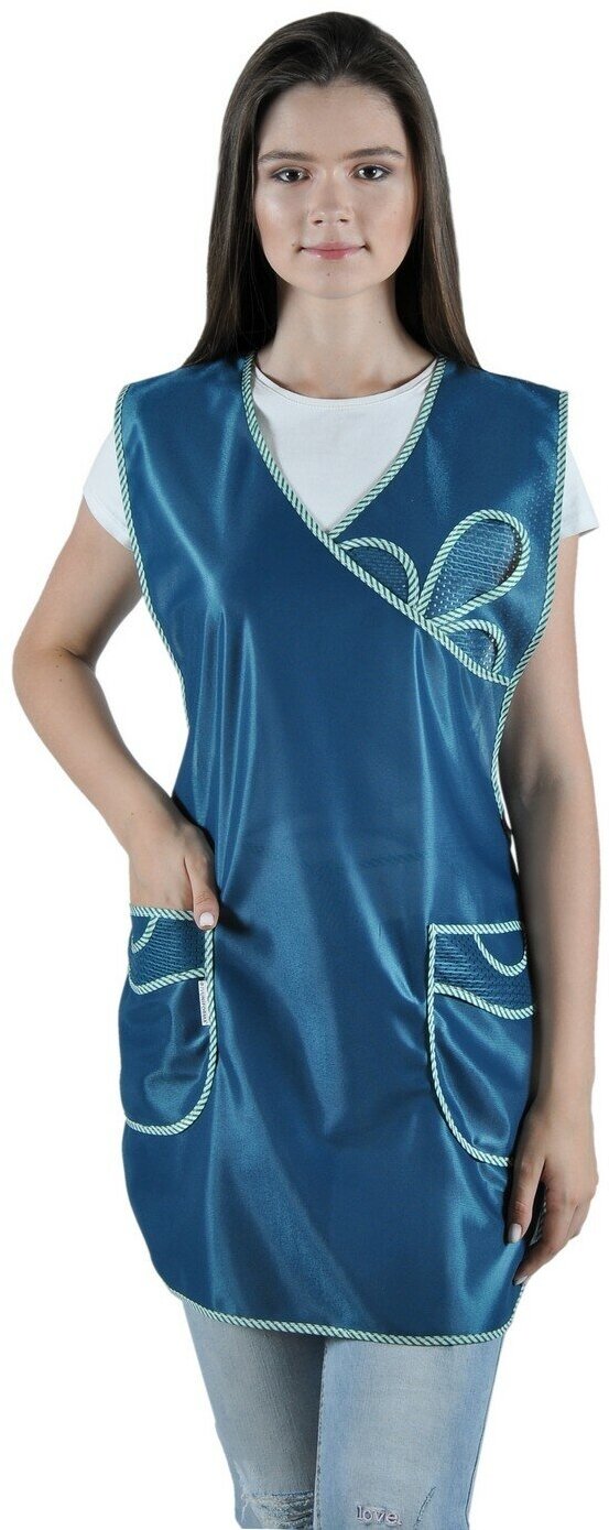 Фартук рабочий женский "Нарцисс" цвет мор. волна/сетка, размер 46-56