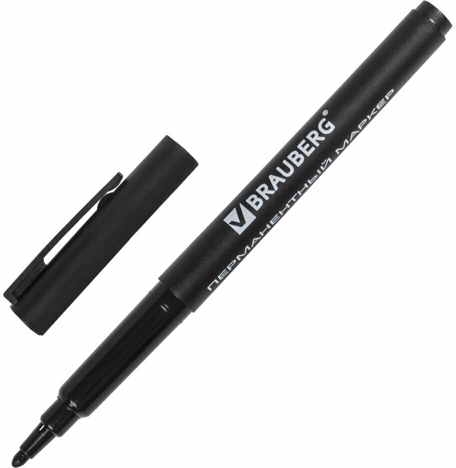Маркер перманентный BRAUBERG "CLASSICLine", черный, тонкий наконечник 1 мм, 150296, 150296