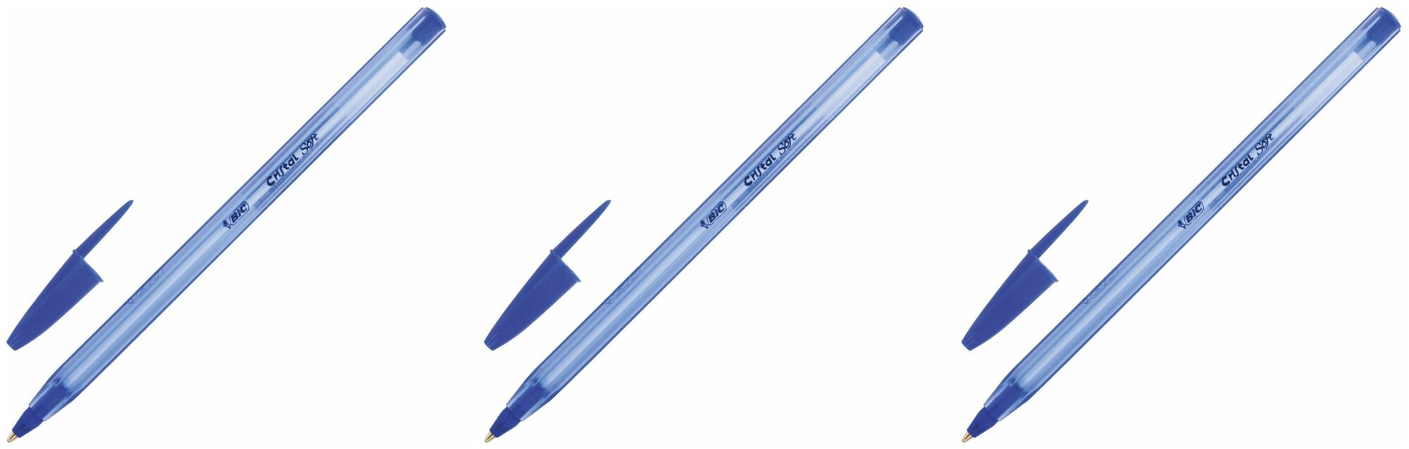 BIC Ручка шариковая неавтоматическая Cristal Soft, синий, 0.35 мм, 3 шт