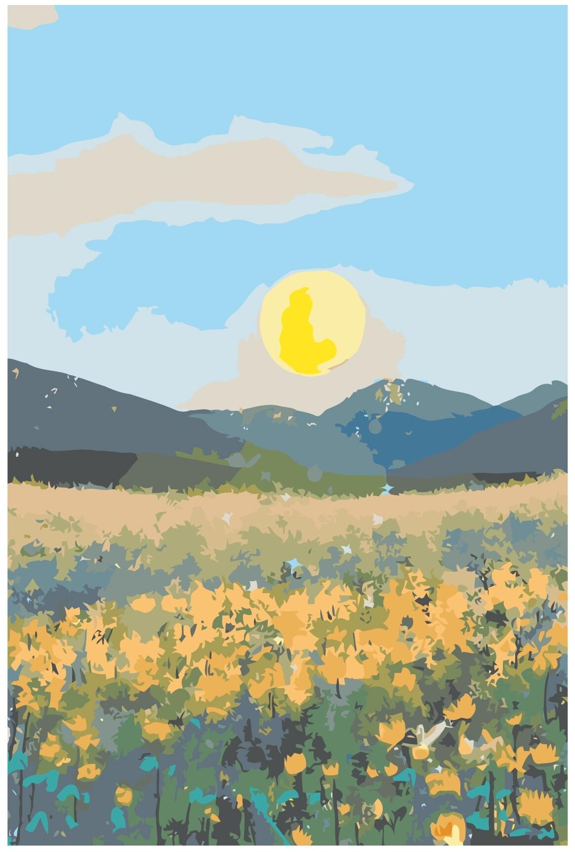 Горный луг Раскраска картина по номерам на холсте