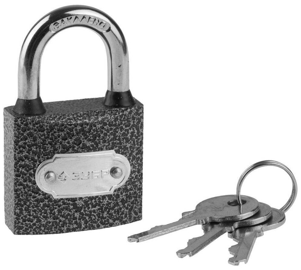 Навесной замок ЗУБР 38 мм стальной корпус 3 ключа