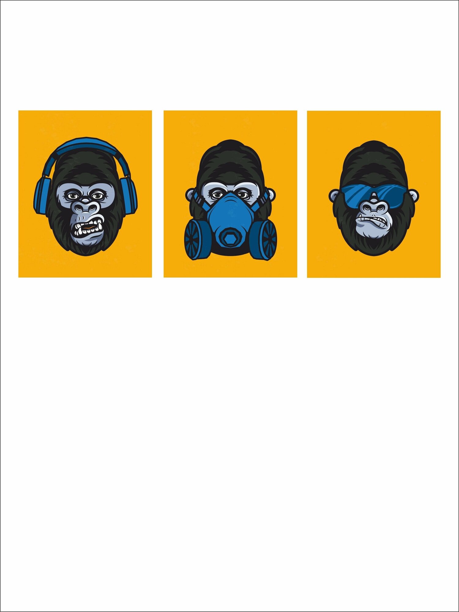 Модульная картина Art IrbisPrint, Три гориллы, 40х50см - 3 шт, натуральный холст на подрамнике