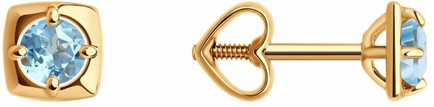 Серьги пусеты, красное золото, 585 проба, топаз