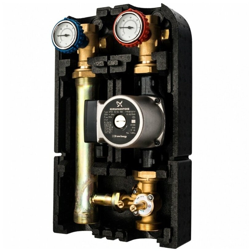 Насосная группа STOUT со смесительным контуром 1" с насосом Grundfos UPSO в теплоизоляции